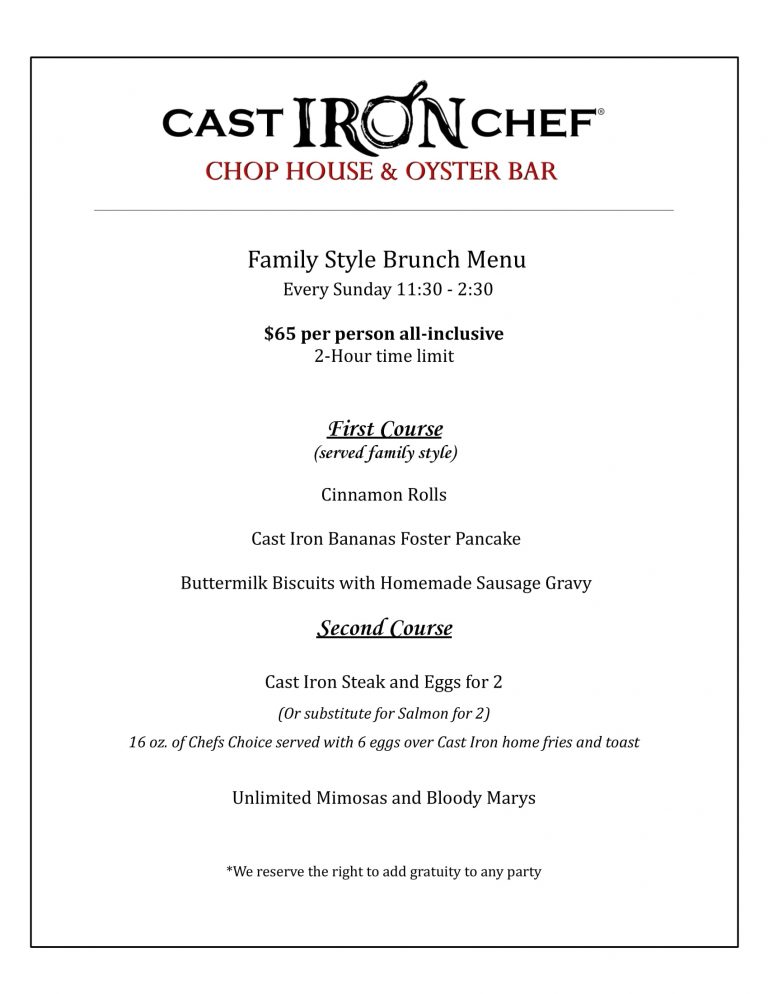 Brunch Menu - The Cast Iron Chef Chop House & Oyster Bar