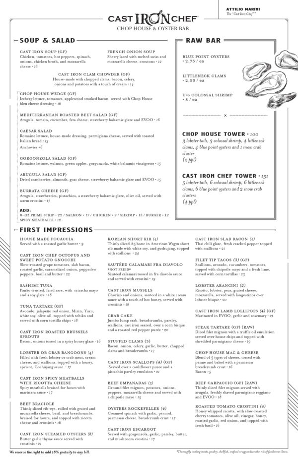 Our Menu - The Cast Iron Chef Chop House & Oyster Bar