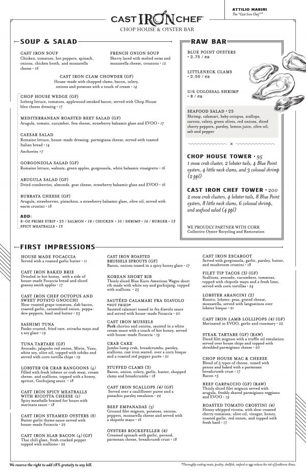 Our Menu - The Cast Iron Chef Chop House & Oyster Bar