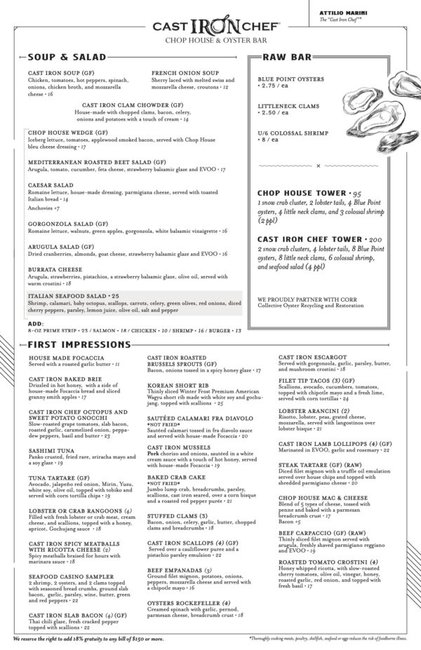 Our Menu - The Cast Iron Chef Chop House & Oyster Bar