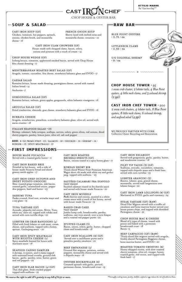 Our Menu - The Cast Iron Chef Chop House & Oyster Bar