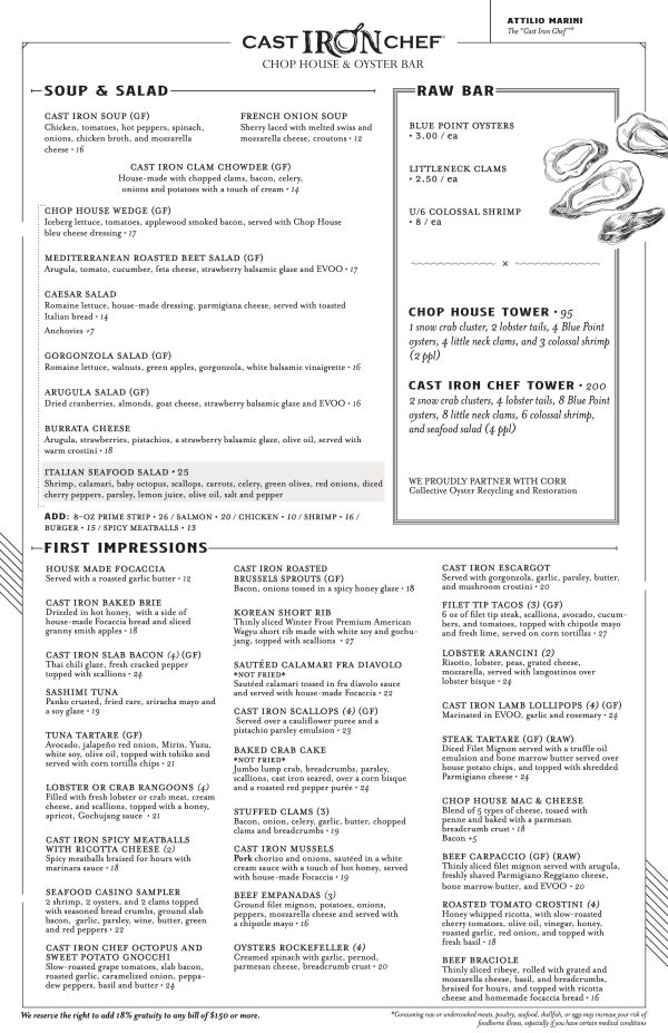 Our Menu - The Cast Iron Chef Chop House & Oyster Bar